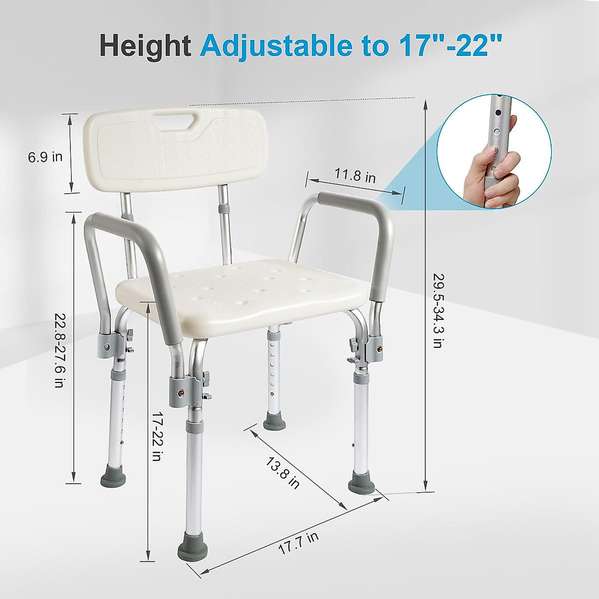 SIEPUNK Shower Chair for Inside Shower, 4 in 1 Shower Bath Chair for Elderly and Disabled, 300 Lbs Heavy Duty Shower Chair for Bathtub Accessories Bench Seat with Arms and Back