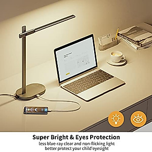 Modern Desk Lamp, ProtoArc Metal Aluminum Alloy Dimmable LED Desk Light with USB Charging Port, Eye-Caring Table Light, Touch Control, 5 Color Modes, 6 Brightness Levels, Timer for Home Office Bedroom