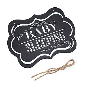 WINOMO Baby Sleeping Sign for Door "shhh BABY SLEEPING please knock softly" Funny Wooden shhh Baby Sleeping Sign for Front Door Bedroom Door