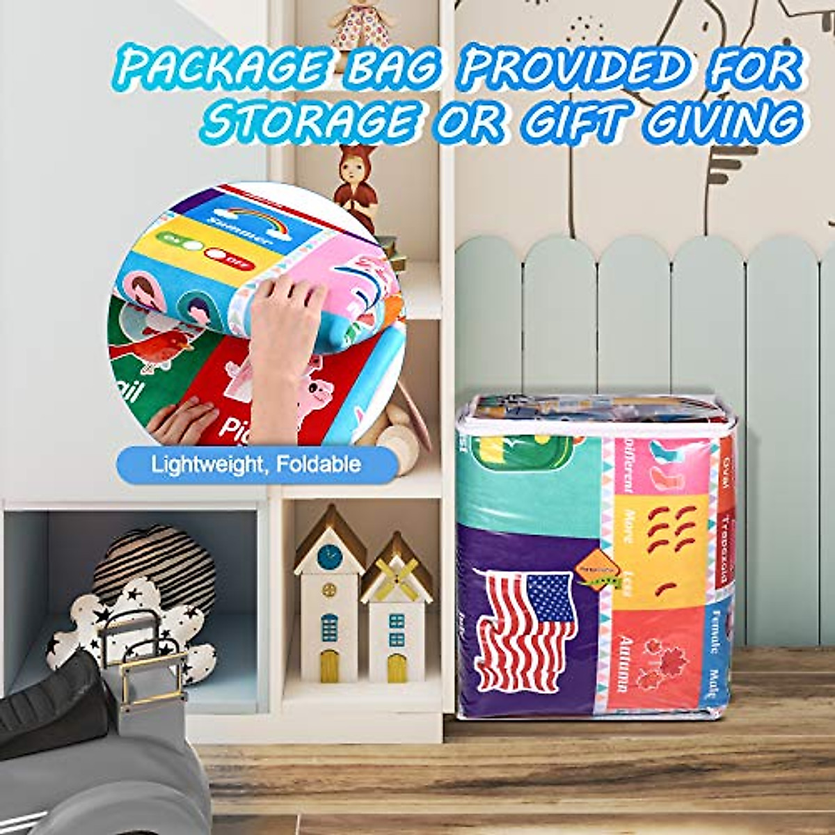 PartyKindom Kids Play Rug Mat Playmat with Non-Slip Design Playtime Collection ABC, Shape, Season, Month, Opposite and Animal Educational Area Rug for Kids Bedroom Playroom (78.7 x 59 inch)