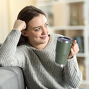 HASLE OUTFITTERS 20oz Tumbler with Lid, Stainless Steel Tumbler with Handle, Metal Insulated Travel Coffee Mug with Handle, Double Wall Vacuum Spill Proof Tumbler Cup, Amy Green 1 Pack