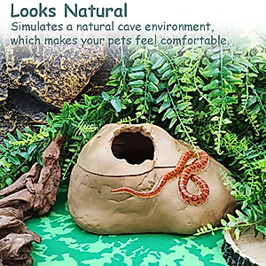 Hamiledyi Snake Hides and Caves, Resin Reptile Tank Accessories Large Humid Hide Leopard Gecko Corn Snake Shedding Egg-Laying Shelter