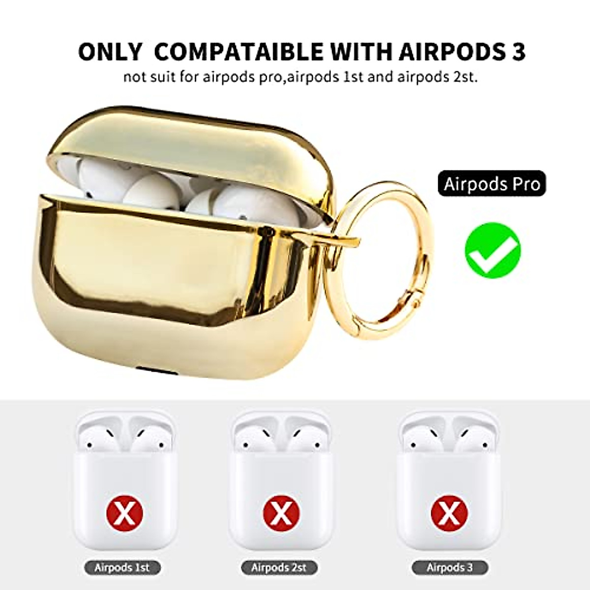 AirPods Pro Case Cover with Keychain， Mirror Plating Silicone Skin Accessories for Women Men with Apple 2019 Latest AirPods Pro Case (Gold)