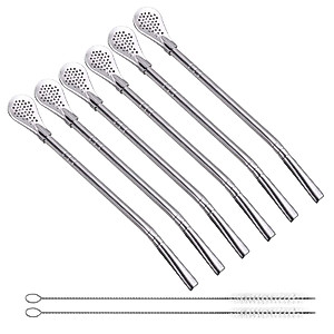 Wenplus 6 Pcs Yerba Mate Bombilla Drinking Filter Straws with 2 Pcs Cleaning Brushes Detachable Stainless Steel Drinking Straws, 7.3 Inch
