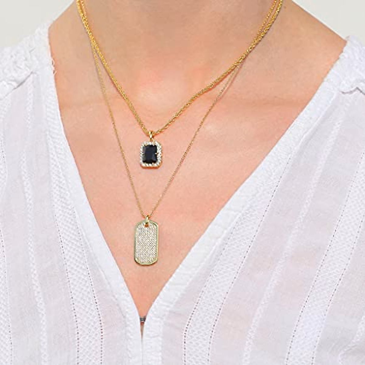 Dog Tag Necklace for Women Gold Medallion Necklace Gold Pendant Necklace Gold Layered Necklace for Women Layering Necklace Dainty Necklace Diamond Necklace