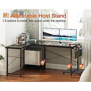 ODK L Shaped Desk with Storage Bag - 50 Inch Home Office Desk with Host Stand, Black Reversible Computer Corner Desk for Bedroom Studio, Modern PC Gaming Desk for Study Writing