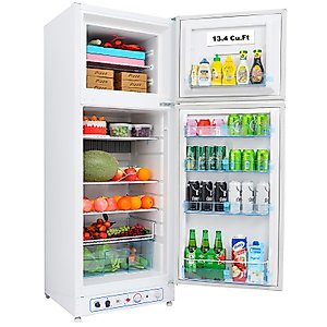 SMETA Propane Refrigerator with Freezer 13.4 cuft Gas Fridge 110v/LPG Dual Ways Top Freezer Top Mount Full Size for Kitchen Garage RV Off-Grid