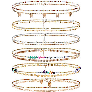 12 Pcs Waist Beads Body Jewelry Beach Bikini Belly Beads Waist Chains for Women Adjustable Belly Necklace Stomach Jewelry Chain Women's Body Chains (Simple Style)