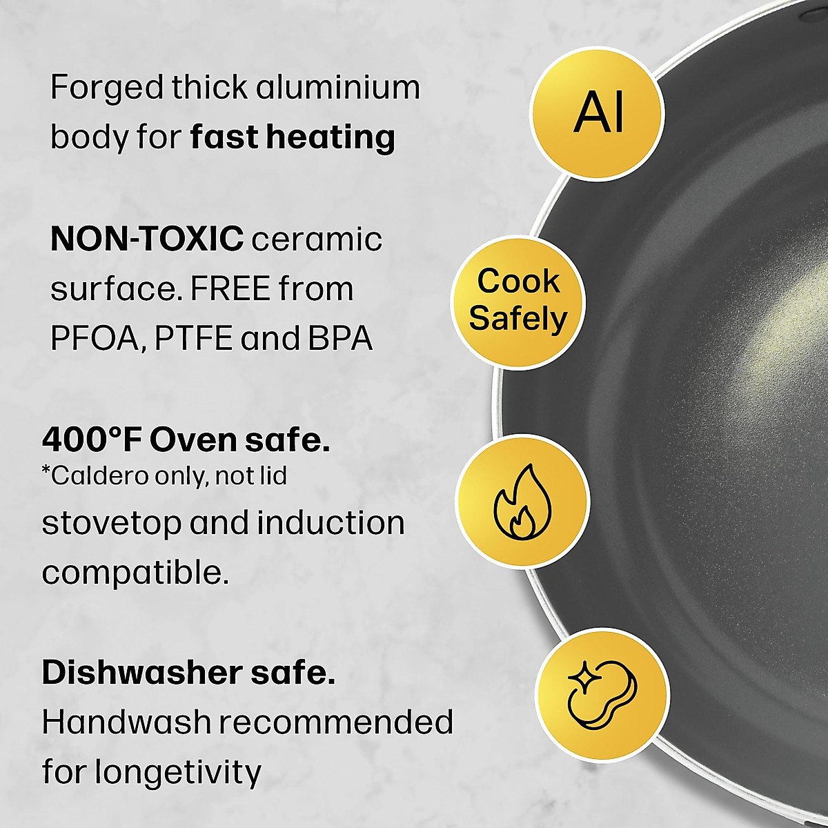 Nativo Nonstick Nontoxic Ceramic Caldero Dutch Oven with Glass Lid, Spoon Rest, Silicone Handle Protectors and Silicone Spatula (GRAY, 5 QT)