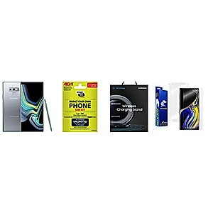 Straight Talk Samsung Galaxy Note 9 "Cloud Silver 128GB SM-N960U & A CDMA BYOD kit & A Samsung Charging Stand Plus A Installed Armor-Suit Full-Body Protector Bundle.