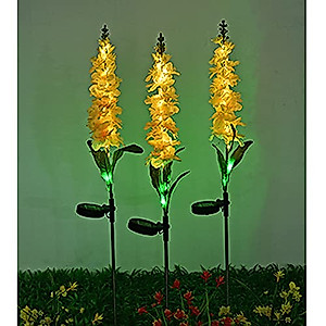 Solar Flowers Lights Outdoor Garden Waterproof Pack of 2 Cemetery Decorations for Grave, Patio Garden Decor for Outside (Yellow-2PCS)