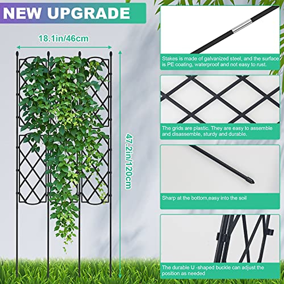 Garden Trellis for Climbing Plants Outdoor, deaunbr Tomato Cage Plant Support Garden Obelisk Trellises Cages for Vines, Flowers, Indoor Potted Plants, Rose, Clematis, Cucumber Pea, Bean, Grape
