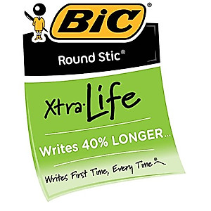 2 Pack of 12 BIC Round Stic Xtra Life Ball Pen, Red Medium Point (1.0 mm)