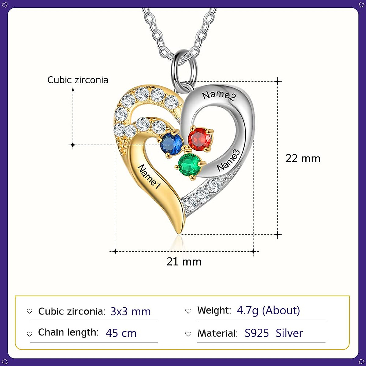 Jewelstruck Personalized Mothers Necklace with Birthstones Sterling Silver Promise Necklace for Women Engraved Names Family Anniversary Birthday Gifts for Mom Wife Nana Christmas