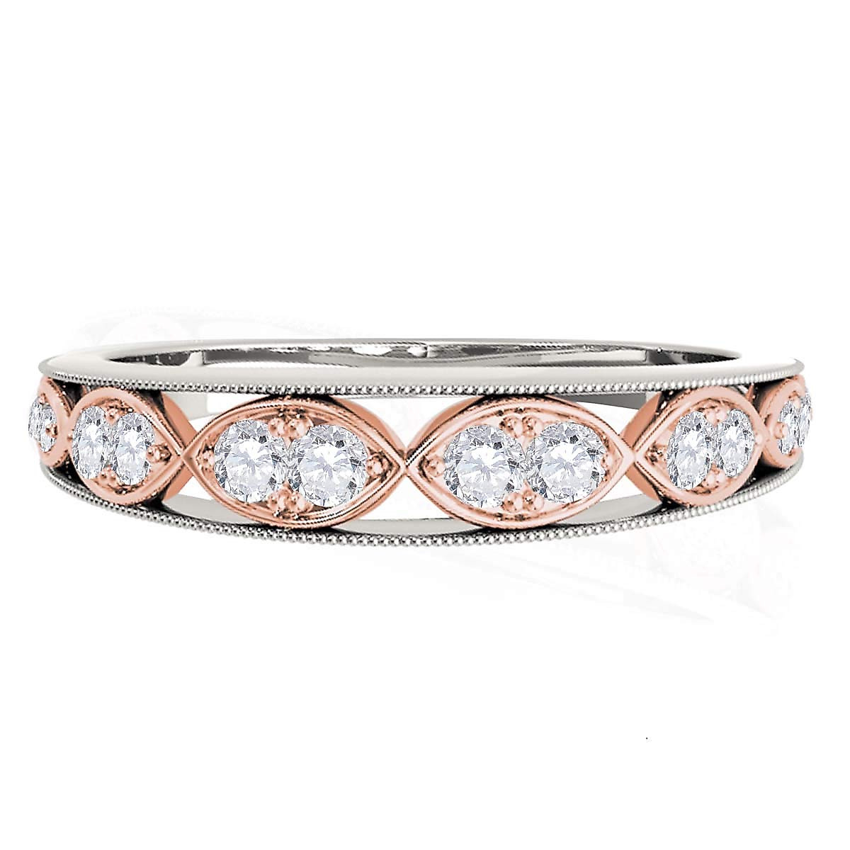 Mauli Jewels 0.16 Carat Two Tone Diamond Wedding Band prong 14K Solid Rose & White Gold