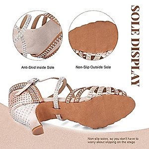 FUKZTE Ballroom Dance Shoes Women Latin Salsa Practice Dancer Shoes Performance Dance Shoes,Silver Brown 2.36 inch Heel,7 US