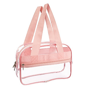 Premium Large Clear Makeup Cosmetic Toiletry Organizer Bag, Clear Tote Bag Stadium Approved, Mini Clear Purse for Gym, Work, Travel or Concert (Pink)