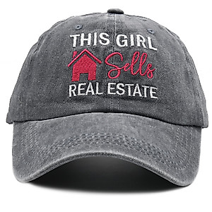 Waldeal Women's This Girl Real Estate Baseball Cap Adjustable Washed Twill Cotton Dad Hat Grey