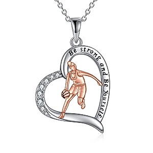 YAFEINI Sports Lovers Gifts for Women 925 Sterling Silver Basketball Necklace Inspirational Pendant Jewelry for Basketball Lovers (Basketball Necklace)