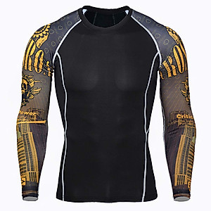 Men's Workout Set Compression Shirt and Pants Top Long Sleeve Sports Tight Base Layer Suit Quick Dry & Moisture-Wicking Yellow M