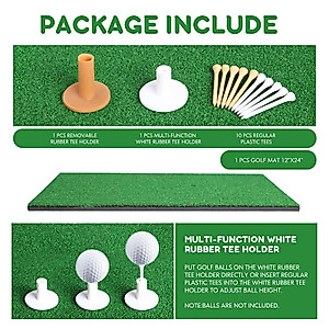 TRUEDAYS Golf Mat - Artificial Turf Golf Mat with Non-Slip Foam - 12“ x 24“ Golf Hitting Mat for Indoor and Outdoor Practice (Includes Rubber Tee Holder and Tees)