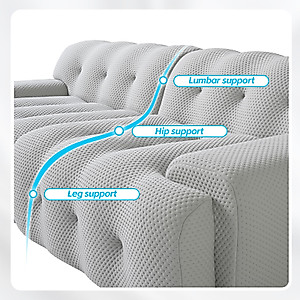 Sdorens Loveseat Sofa Couch, 86.6'' Sectional Sofa Couch Breathable Mesh Fabric Floor Sofa, Modern Modular Light Gray Sofa Couch for Living Room, Office, Salon, Apartment