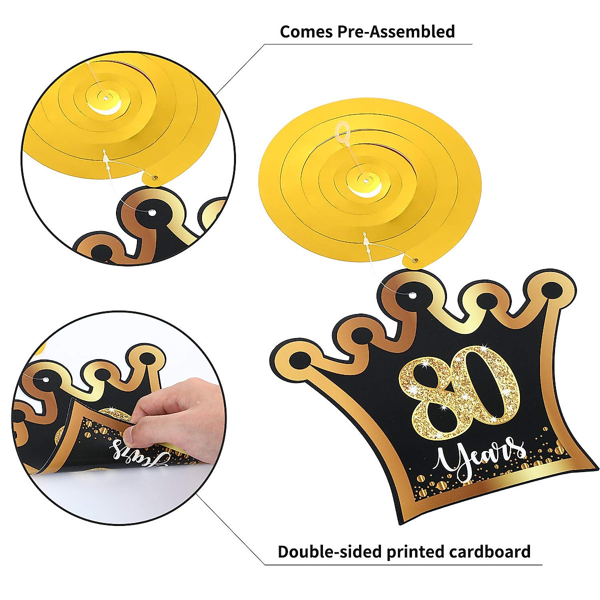 Frienda 80th Birthday Party Decorations, 80th Birthday Party Hanging Swirls Ceiling Decorations Shiny Celebration 80 Hanging Swirls Decorations for 80 Years Old Party Supplies, 30 Count