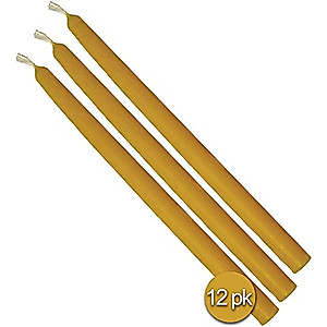 Hyoola 9 Inch Beeswax Taper Candles 12 Pack – Handmade, All Natural, 100% Pure Unscented Bee Wax Candle - Tall, Decorative, Golden Yellow – 5 Hour Burn Time