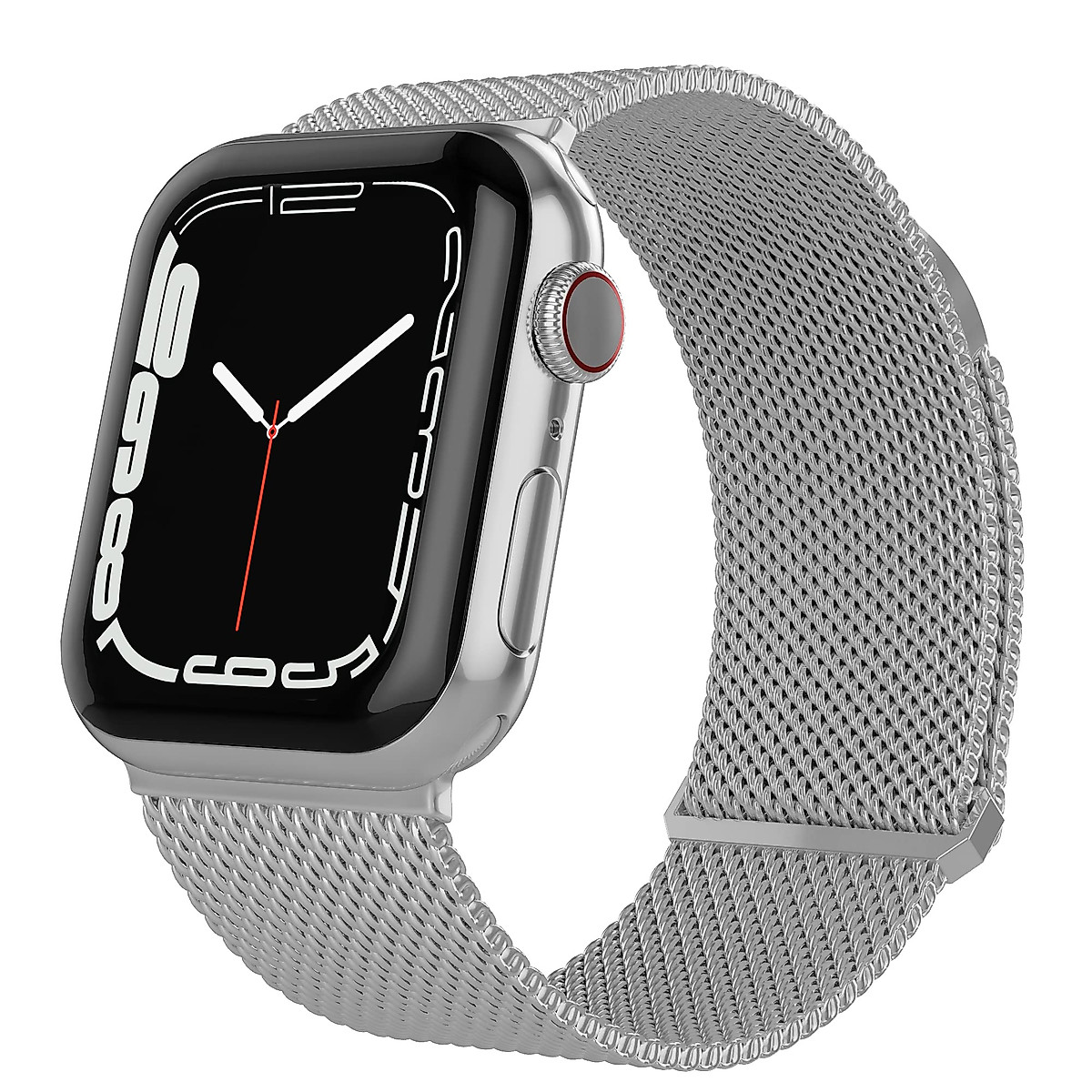TALK WORKS Expandable Watch Band Compatible with Apple Watch Series - 42mm / 44mm / 45mm - Magnetic Closure - Stainless Steel Mesh Loop Comfort Fit Strap for Women and Men - Silver