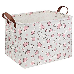 HIYAGON Pink Basket,Valentines Gift Baskets Empty,Cute Storage Bin,Baby Girl Basket, Kids Toy Basket,Rectangular Shelf Basket with Handles,Nursery(Pink Hearts)