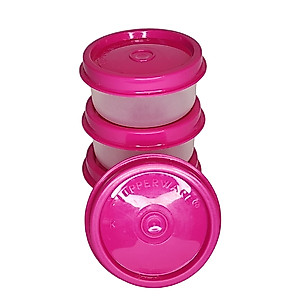 Tupperware Set of 4 Smidgets Tiny 1 oz Containers Sheer with Pink Lids
