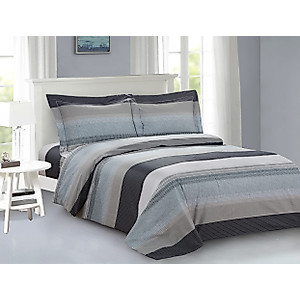 Violet Linen French Green Stripe Pattern, Luxury Ultra Soft 200 Thread Count Cotton Percale, Green, Twin 39-inch, 6 Piece Duvet Set, Bedding Duvet Cover Set for Two Beds