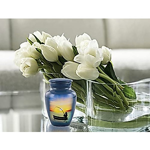 Immortal Memories Fishing Keepsake Urn - Keeksake Cremation for Ashes Token Hand Painted Mini Memorial Sharing with Velvet Case & Bag (Keepsake), Sky Blue