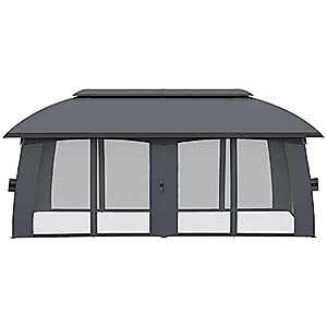 Outsunny 10' x 20' Patio Gazebo, Outdoor Gazebo Canopy Shelter with Netting, Vented Roof, Steel Frame for Garden, Lawn, Backyard, and Deck, Dark Gray