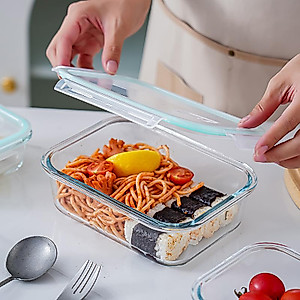 Pmssypl 3 Piece Glass Food Storage Container Set Sealed Reusable Pantry Kitchen Storage Container Glass Lunch Prep Container Lunch Box, Microwave, Refrigerator and Dishwasher.