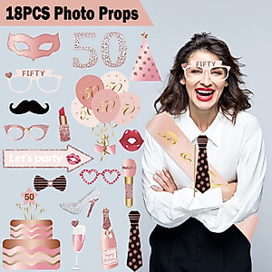 50th Birthday Decorations for Women,90 PCS Rose Gold 50th and Fabulous Birthday Decorations,Including Happy 50th Birthday Banner Backdrop,Crown,Hanging Swirl, birthday Balloons, Foil Backdrops,Cake Toppers, Plates, Photo Props, Birthday Sash,50th Birthday