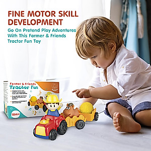 Tractor Toy with Farmer, Farm Animals and Wagons. Light Up Button Can Be Pressed for Animal Sounds and Melodies. Toddler Toys for a Farm Pretend Play for 18 + Month Old. Farm Toys for Baby Gifts