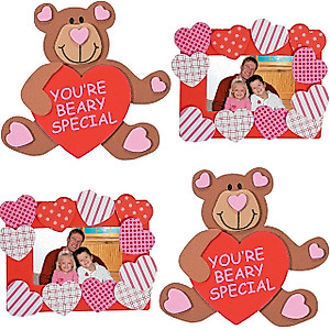 Valentines Craft for Kids (4 Pcs Set) Bear Magnet & Heart Picture Frame Foam Valentines Day Crafts Fun Activity by 4E's Novelty