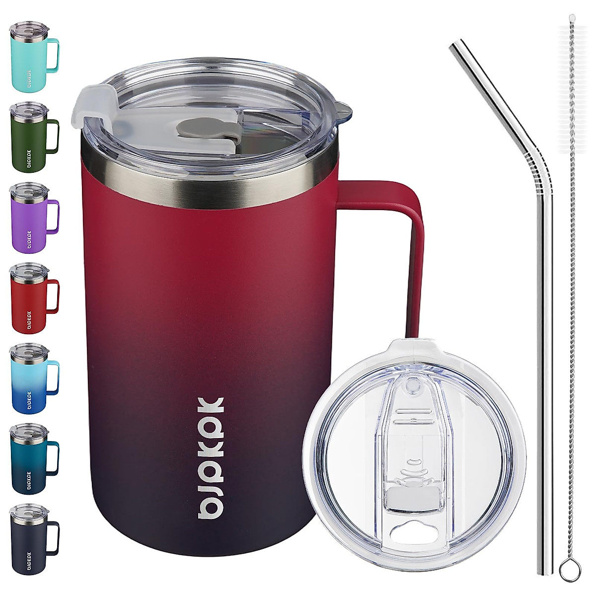 BJPKPK Insulated Coffee Mug with 2 Lids, 25oz Stainless Steel Insulated Tumbler with Handle, Double Wall Vacuum Coffee Cup, BPA Free Leak Proof Thermos for Travel & Home, Charming Red & Blue