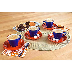 IMUSA USA Blue, 8 Piece 3oz Colorful Espresso Cups with Saucers, Orange