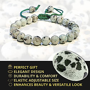Adjustable Crystal Bracelet – Kiwi Jasper Gemstone Bead Bracelet – Chic Gemstone Bracelet for Men and Women – 8mm Round Healing Crystal Bead Bracelets (Kiwi Jasper)