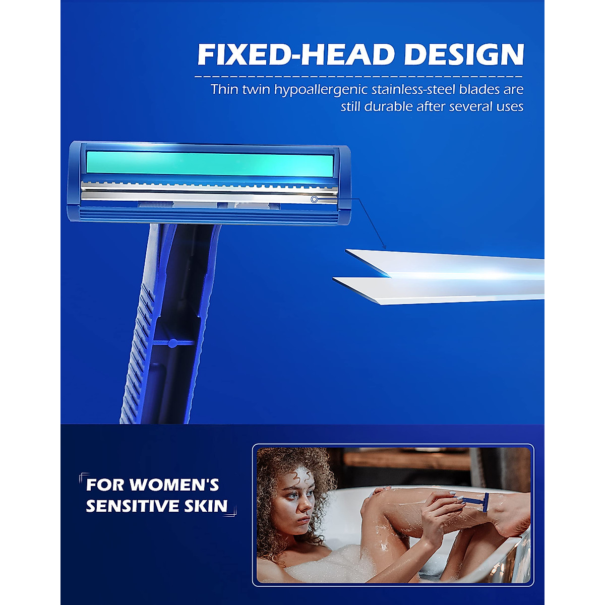 Disposable Razors for Men, 50 Count Men Razora for Shaving with Lubricating Strips, Twin Hypoallergenic Stainless-Steel Travel Razor for Men Sensitive Skin Blue