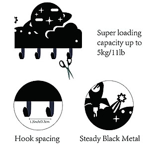 CREATCABIN Key Holder Metal Space Theme Universe Space Hook Hanger Wall Decorative Mounted Coat Hanger Design Organizer Rack with 6 Hooks for Wall, Bathroom, Kitchen, Entryway