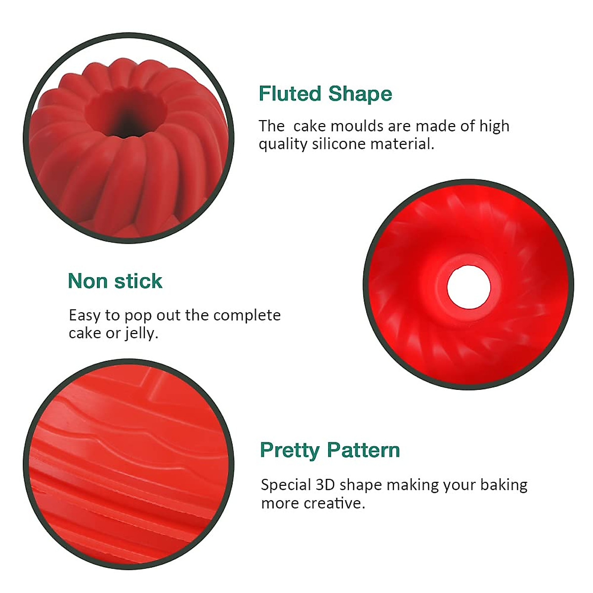 Wisehold Silicone Fluted Cake Pan (5pc), 6 inch Diameter, Nonstick Round Cake Mold, Reusable Silicone Baking Mold Suitable for Making Jello, Cake, Gelatin and Mousse bread