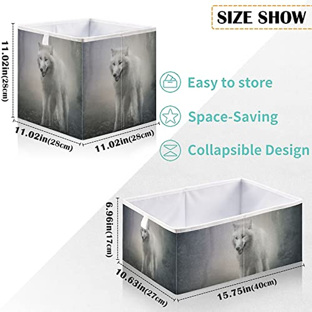 visesunny Closet Baskets Dark Wolf Storage Bins Fabric Baskets for Organizing Shelves Foldable Storage Cube Bins for Clothes, Toys, Baby Toiletry, Office Supply