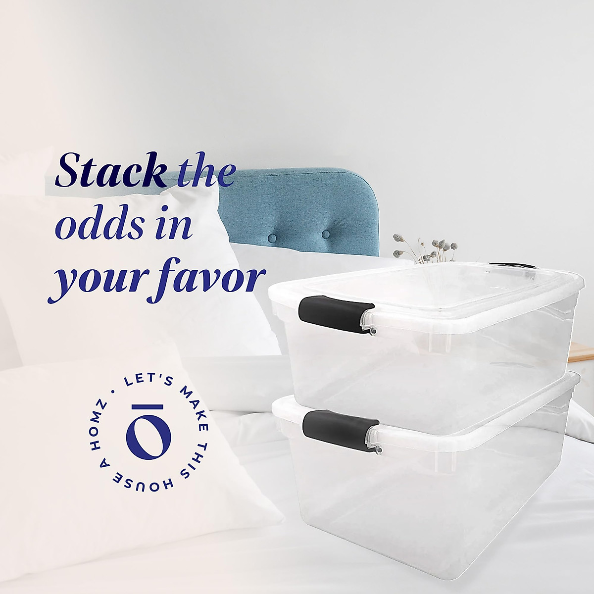 HOMZ 64-Quart Clear Plastic Stackable Storage Bin with Lid Container Box with Latching Handles for Home Garage Organization, Clear (6 Pack)