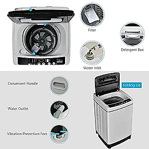 Giantex Full Automatic Washing Machine, 2 in 1 Portable Laundry Washer 1.5Cu.Ft 11lbs Capacity Washer and Spinner Combo 8 Programs 10 Water Levels Energy Saving Top Load Washer for Apartment Dorm