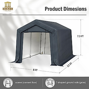Hera' S Palace 8x12ft Heavy Duty Carport Outdoor Patio Anti-Snow Portable Canopy Storage Shelter Shed with 2 Roll up Zipper Doors Garage Kit Tent for Motorcycle, Snowmobile, Garden Tools, Dark Gray