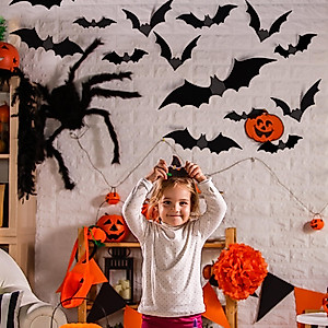 Big Size Bat Wall Decor Stickers, 124pcs Indoor Large Bats Halloween Decorations, DIY 3D Gothic Bats Decor, PVC Bat Stickers for Gothic House, Hunted Mansion, Ghost House, Goth Decor