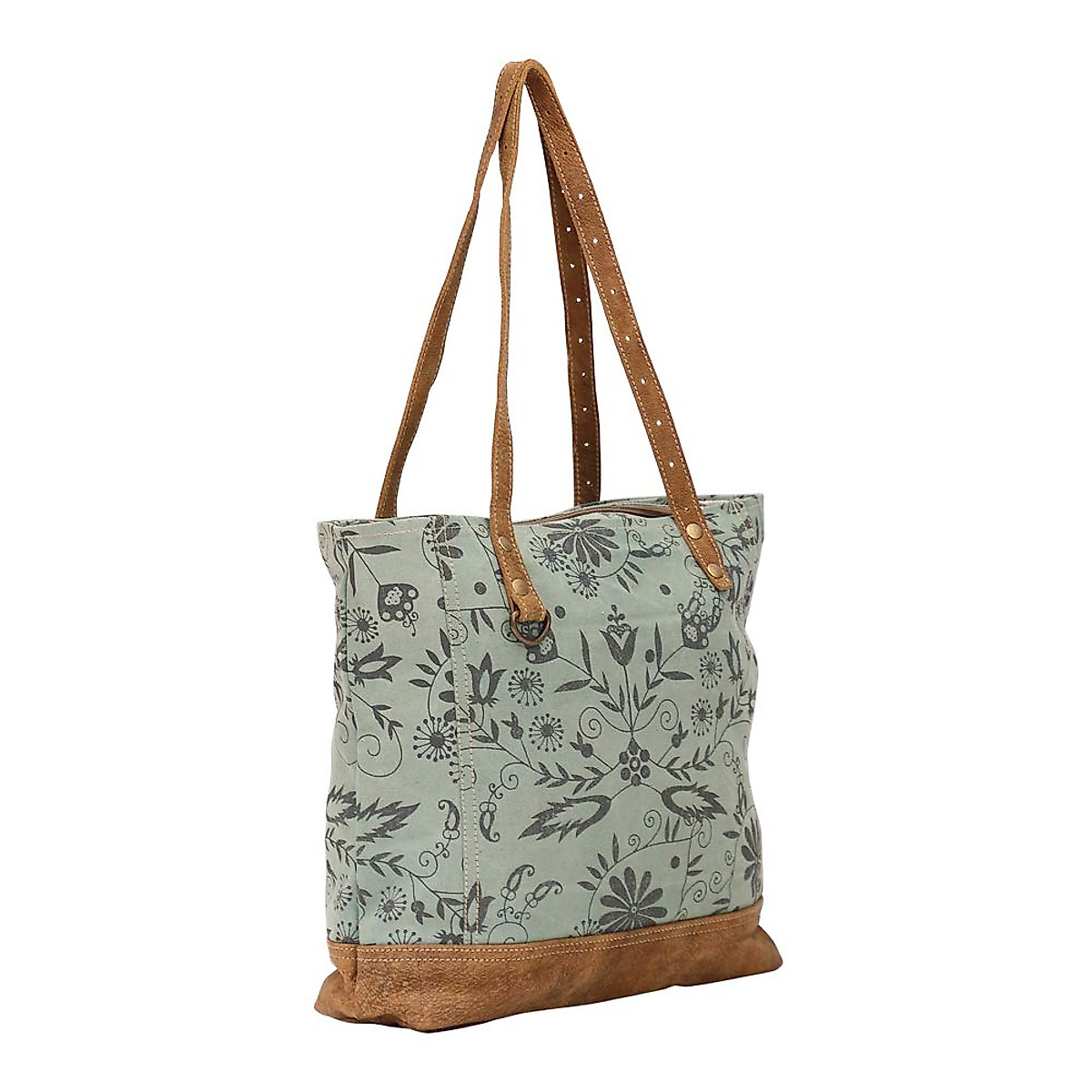 Myra Bag Efflorescence Upcycled Canvas & Leather Tote Bag S-1464
